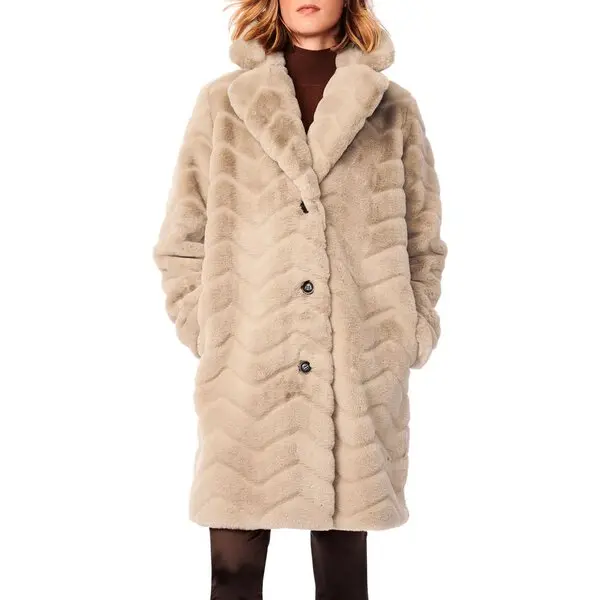 Bernardo Faux Fur Chevron Coat - Tan