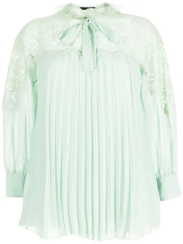 Shiatzy Chen Pleated Lace-collared Blouse