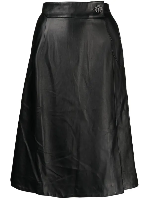 Shiatzy Chen Leather Midi Skirt