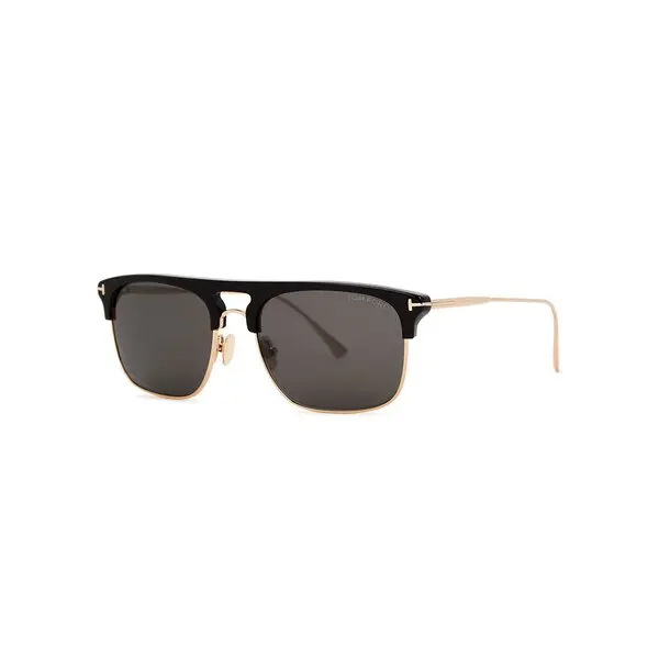 TOM FORD Lee Gold-tone Clubmaster-style Sunglasses, Sunglasses - Black ...