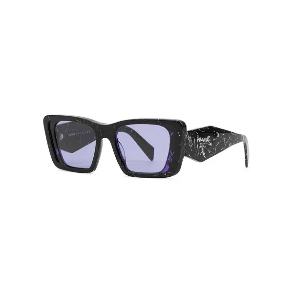Prada Marble-effect Rectangle-frame Sunglasses - Black | Editorialist