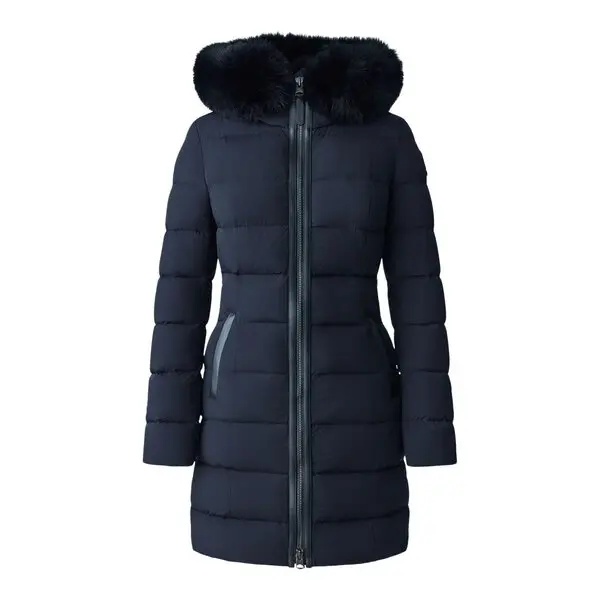 Mackage Calla Agile-360 Stretch Light Down Coat With Blue Fox Fur Collar - Black