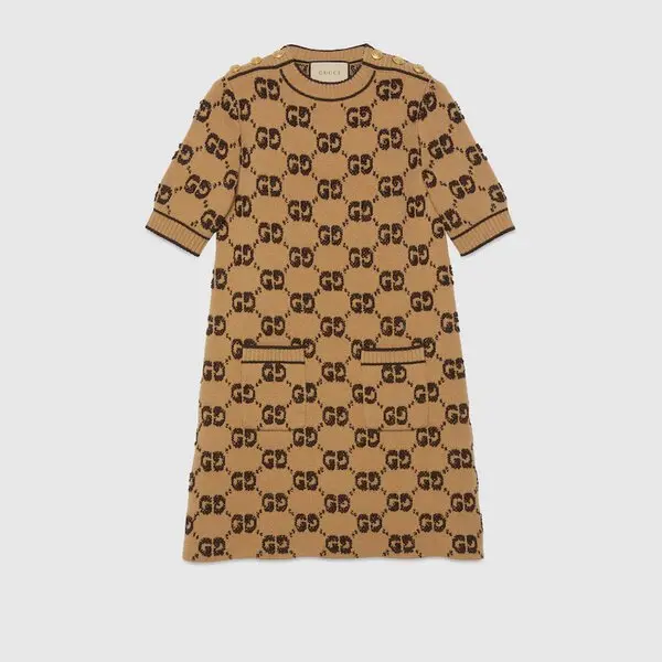 Gucci Gg Wool Bouclé Jacquard Dress - Beige