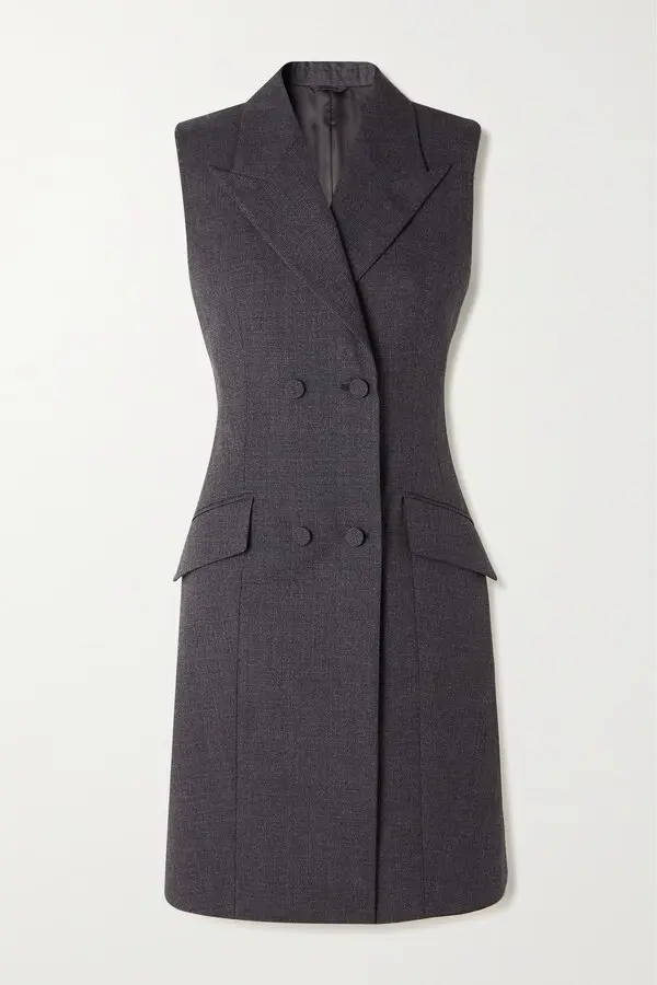 Givenchy Double-breasted Wool Grain De Poudre Dress - Gray