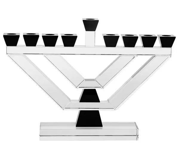 COPA JUDAICA Crystal Menorah With Black Accents