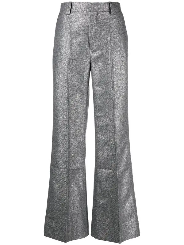 Rodebjer High-waisted Glitter Flared Trousers - Silver