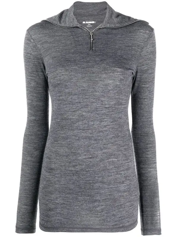 JIL SANDER Logo-print Roll-neck Knitted Top - Grey