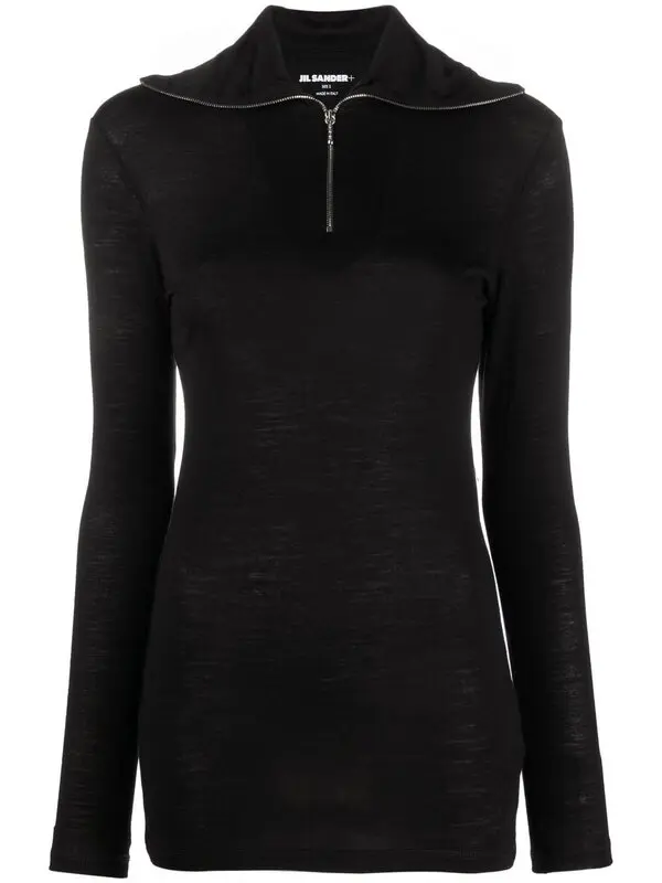 JIL SANDER Logo-print Roll-neck Knitted Top - Black
