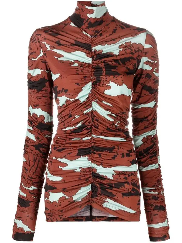 Colville Abstract-print Ruched Roll-neck Top