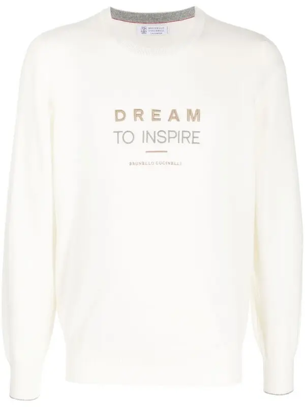 Brunello Cucinelli Embroidered Cashmere Jumper - White