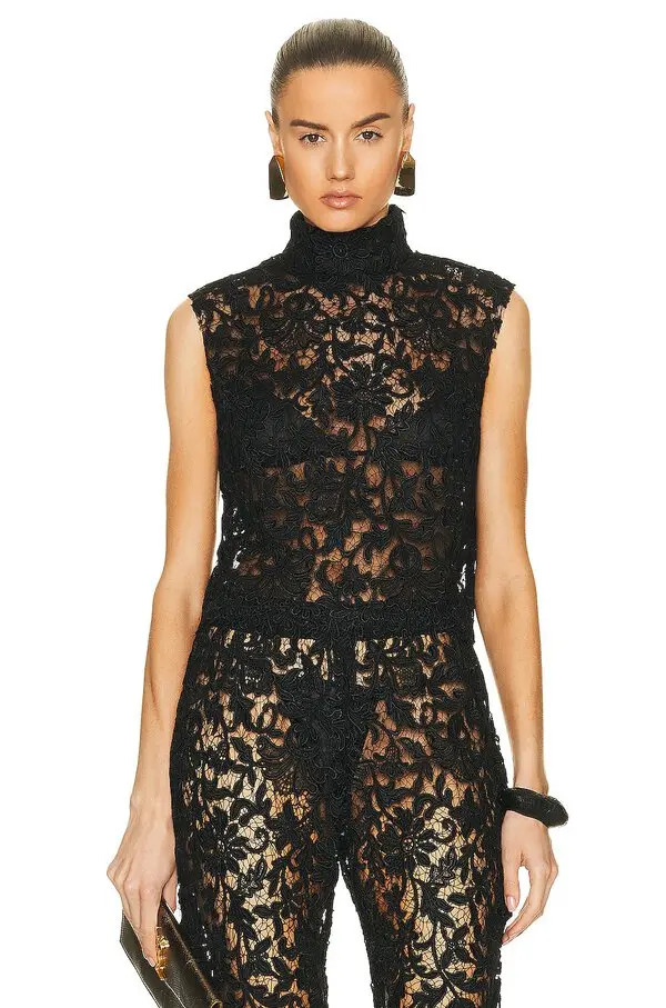 Saint Laurent Sleeveless Lace Top - Noir