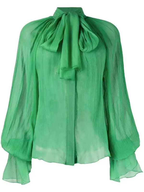 ATU BODY COUTURE Pussy-bow Silk Blouse - Green