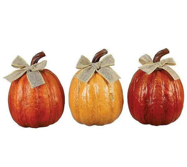 YOUNG'S INC. Young's Inc Set Of 3 Pumpkins With Burlap Bow