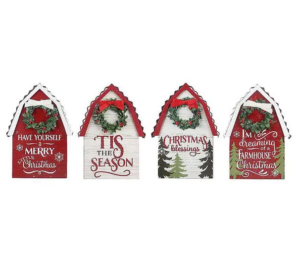 YOUNG'S INC. Young's Wood Barn Shaped Christmas Tabletop Sig N