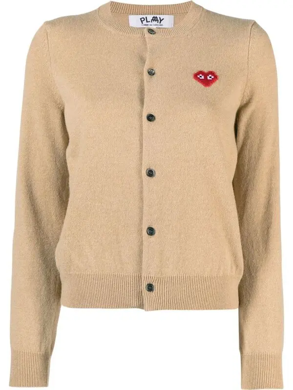 Play Comme Des Garcon Heart Motif Buttoned Cardigan - Neutrals