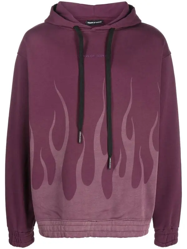 VISION OF SUPER Flame-print Cotton Hoodie