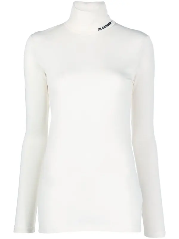 JIL SANDER Logo-print Roll-neck Top - White
