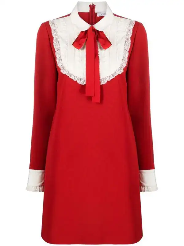 Red Valentino Valentino Lace-Bib Long-Sleeved Minidress In Red - 61% Off |  Editorialist
