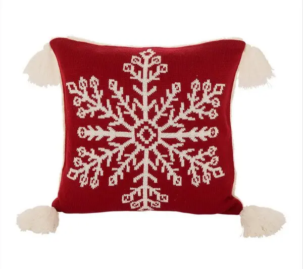 GLITZHOME Knitted Snowflake Acrylic Pillow Cove R With Tassels