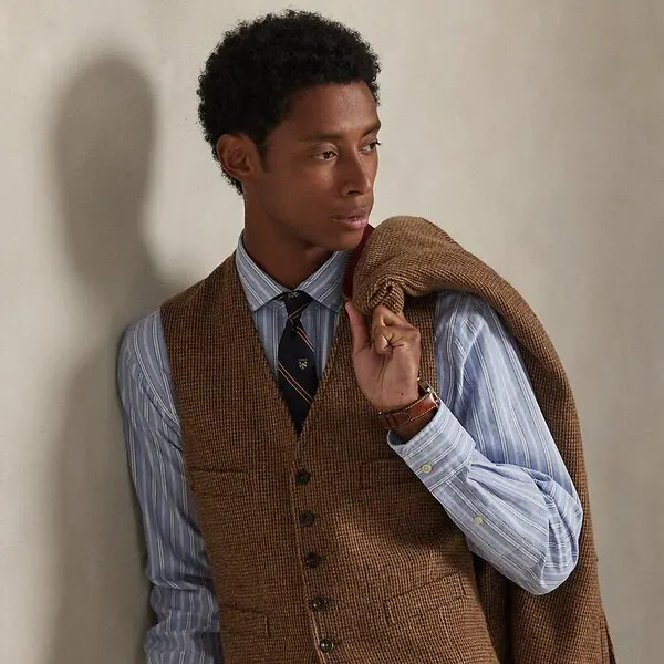 Ralph Lauren Tick-weave Tweed Vest - Brown/camel Multi