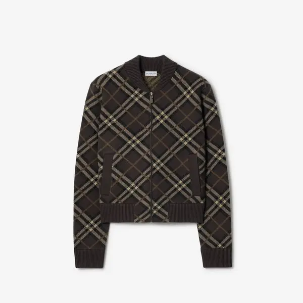 Burberry Check Wool Cashmere Bomber Jacket - Truffle Brown