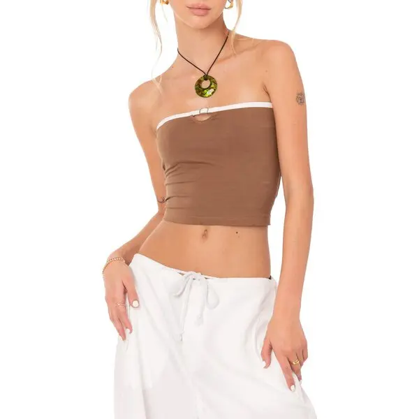 EDIKTED Colby Belted Tube Top - Brown