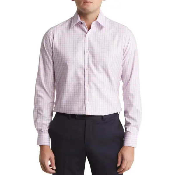 DUCHAMP Tailored Fit Check Dress Shirt - Pink