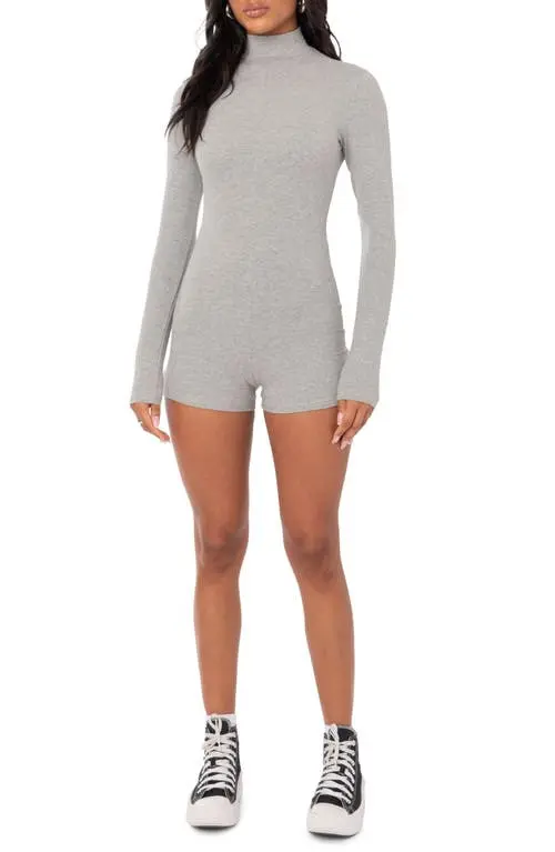 EDIKTED Liliana Long Sleeve Romper - Grey Melange