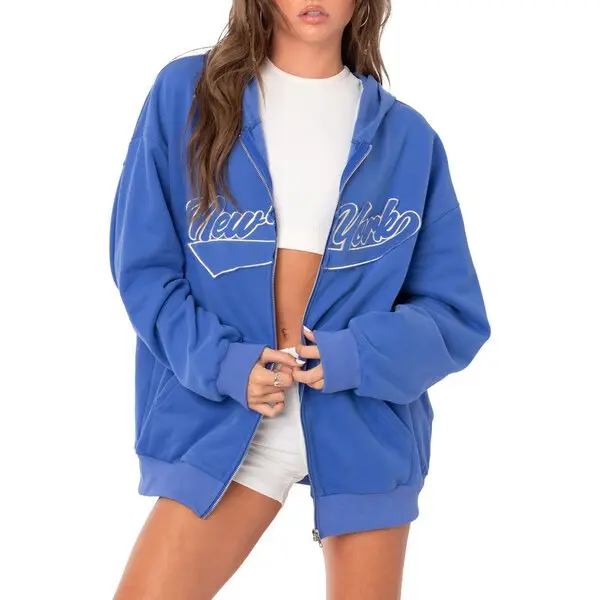 EDIKTED New York Oversized Zip-up Hoodie - Blue