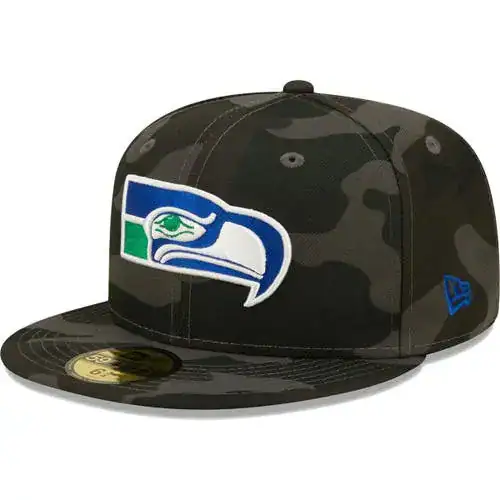New Era Seattle Seahawks Throwback Logo Camo 59fifty Fitted Hat - Black ...