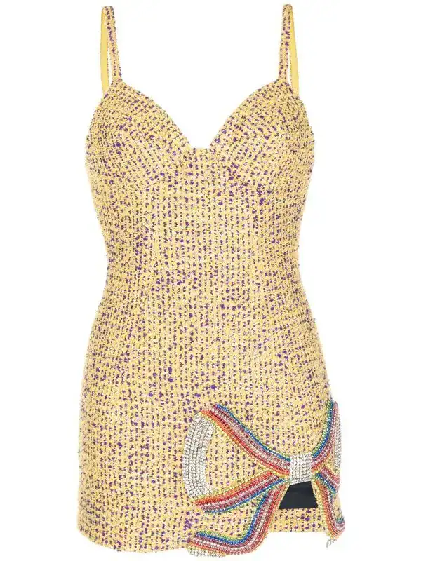 best bow mini dress gold Plus Size Satin Bow-Strap Mini Dress YELLOW / 0X