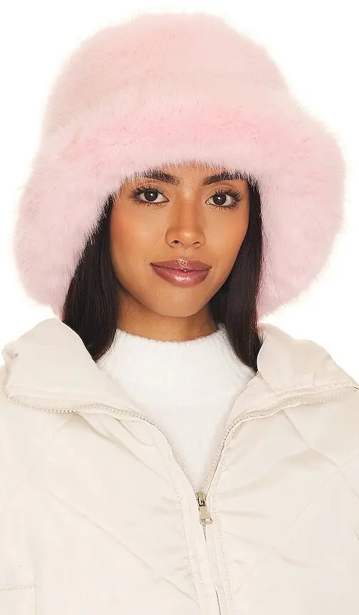 Jocelyn Oversized Faux Fur Bucket Hat - Pink