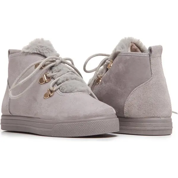 CHILDRENCHIC Faux Shearling Lined Bootie Sneaker - Grey