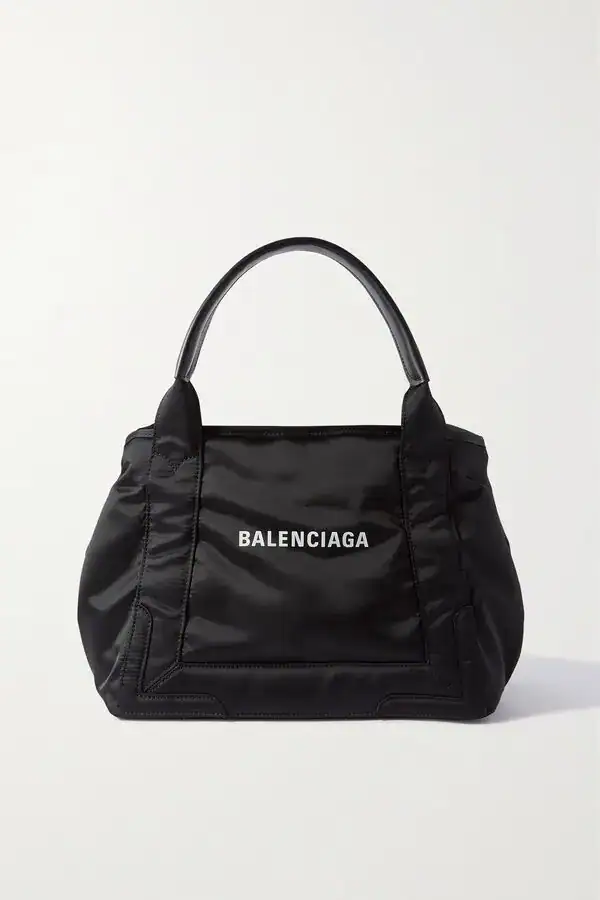 Balenciaga Navy Cabas Leather-Trimmed Recycled-Nylon Tote - Black 