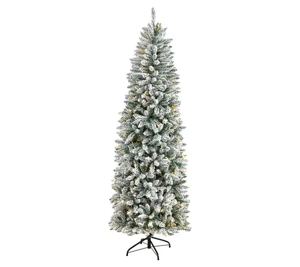NEARLY NATURAL 7' Slim Flocked Montreal Fir Tre W/300 Lights