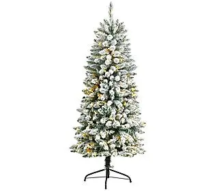 NEARLY NATURAL 5' Slim Flocked Montreal Fir Tre E W/150 Lights