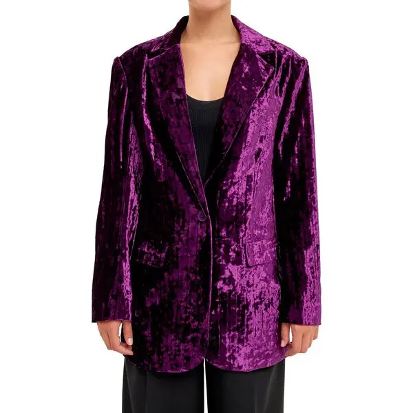 Endless Rose Pleated Crushed Velvet Blazer - Orchid