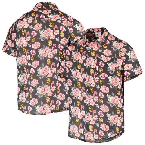 FOCO NASCAR Floral Button Up Short Sleeve Shirt - Officially Licensed Racing Apparel