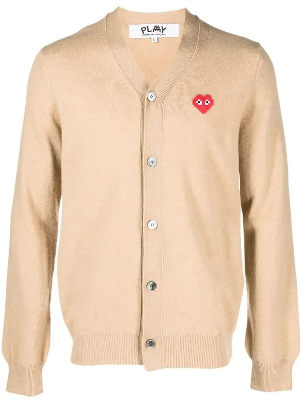 Play Comme Des Garcon Logo-embroidered Cardigan - Neutrals