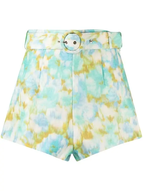 Zimmermann Printed Belted Shorts