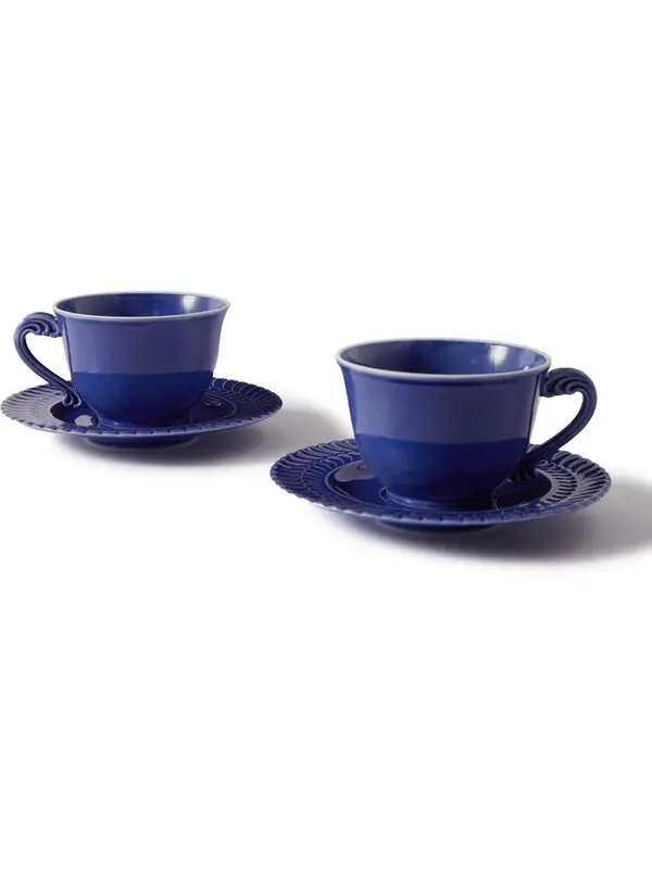 Buccellati Ginori Set Of Two Porcelain Tea Cups And Saucers - Blue