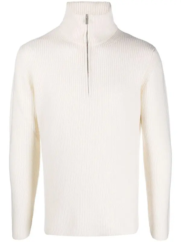 DELL'OGLIO Stand-collar Half-zip Jumper - White