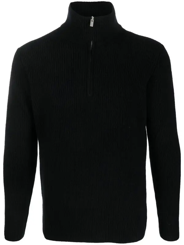 DELL'OGLIO Stand-collar Half-zip Jumper - Black