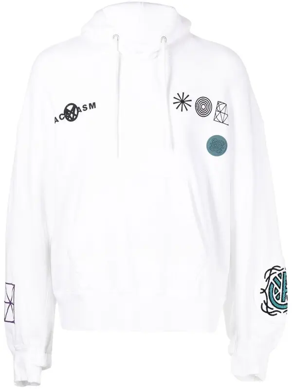 Facetasm Embroidered Drawstring Hoodie - White