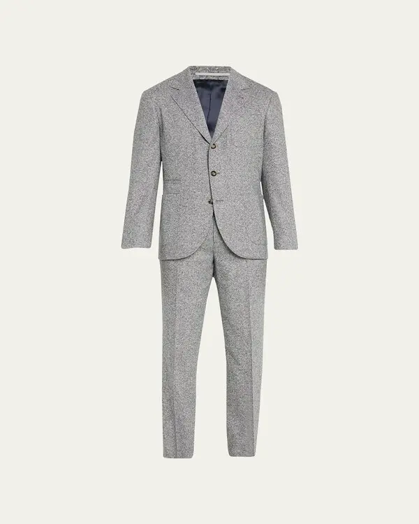 Brunello Cucinelli Pleated Wool Donegal Suit - Grey