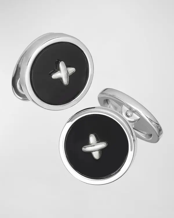 JAN LESLIE Black Onyx Button Cufflinks