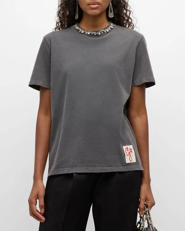 Golden Goose Distressed Crystal Embroidered T-shirt