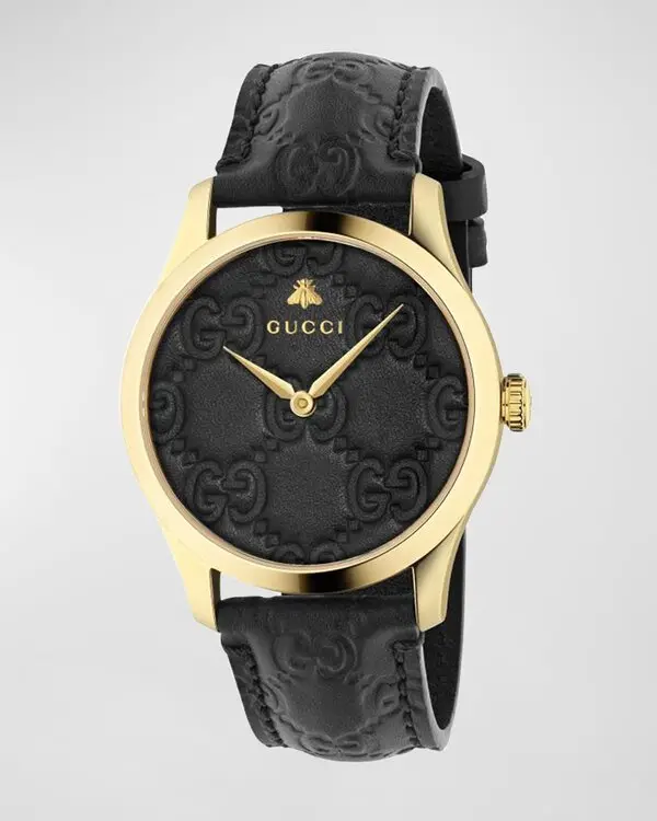 Gucci 38mm G-timeless Leather Watch - Black
