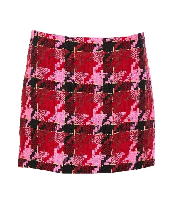 Versace Check Tweed Mini Skirt - Parade Red+fuchsia | Editorialist