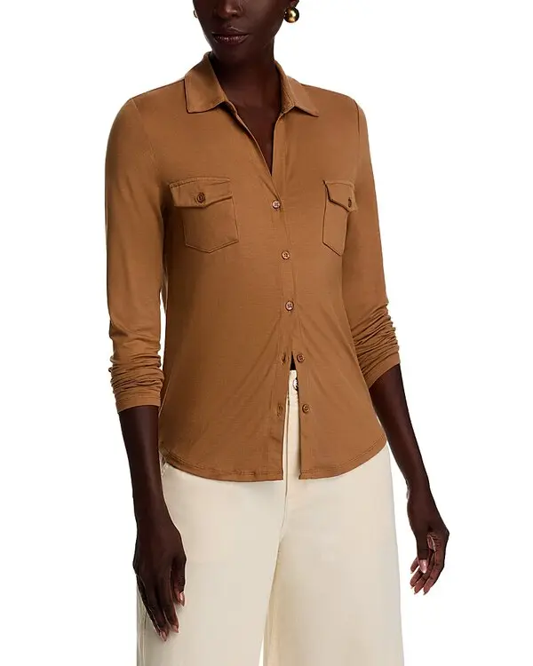Majestic Filatures Point Collar Button Front Shirt - Camel